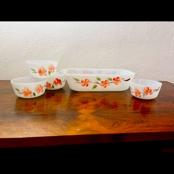 Fire King | Kitchen | Vintage Fire King Dogwood Milk Glass Handpainted ...